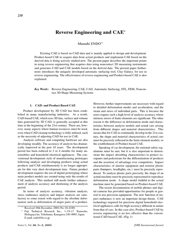 Reverse Engineering and CAE: Masashi ENDO | PDF | Computer Aided Design | 3 D Computer Graphics