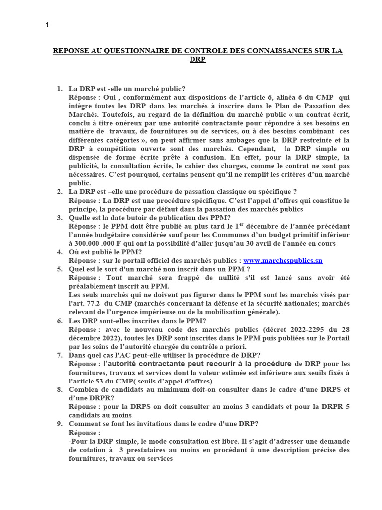 Reponse Au Questionnaire DRP Bonne Version | PDF