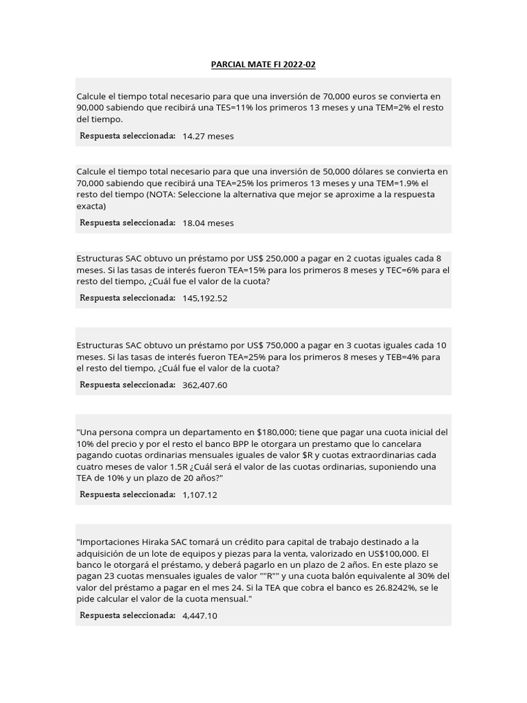 Balotario Parciales Mate Fi | PDF | Bancos | Crédito