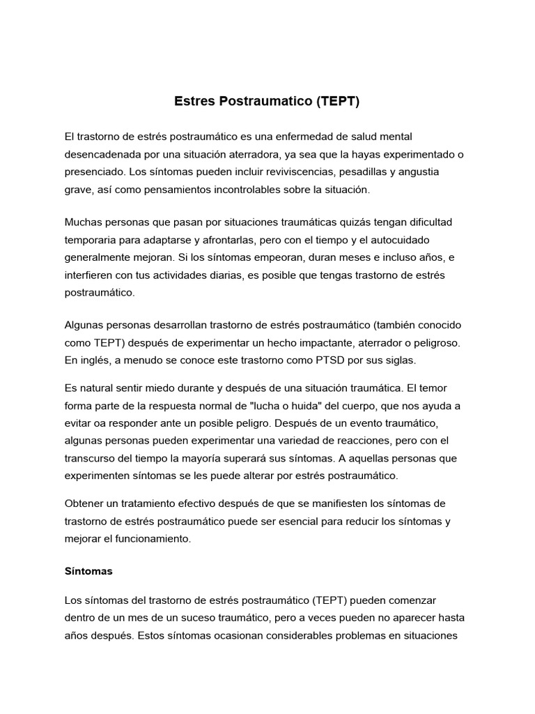 Estres Postraumatico (TEPT) | PDF | Estrés (biología) | Enfermedades y trastornos