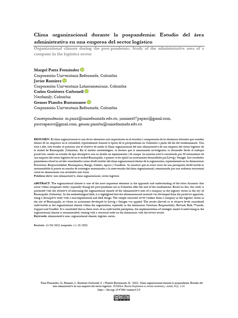 Clima Laboral Pos Pandemia | PDF | Business | Escala Likert