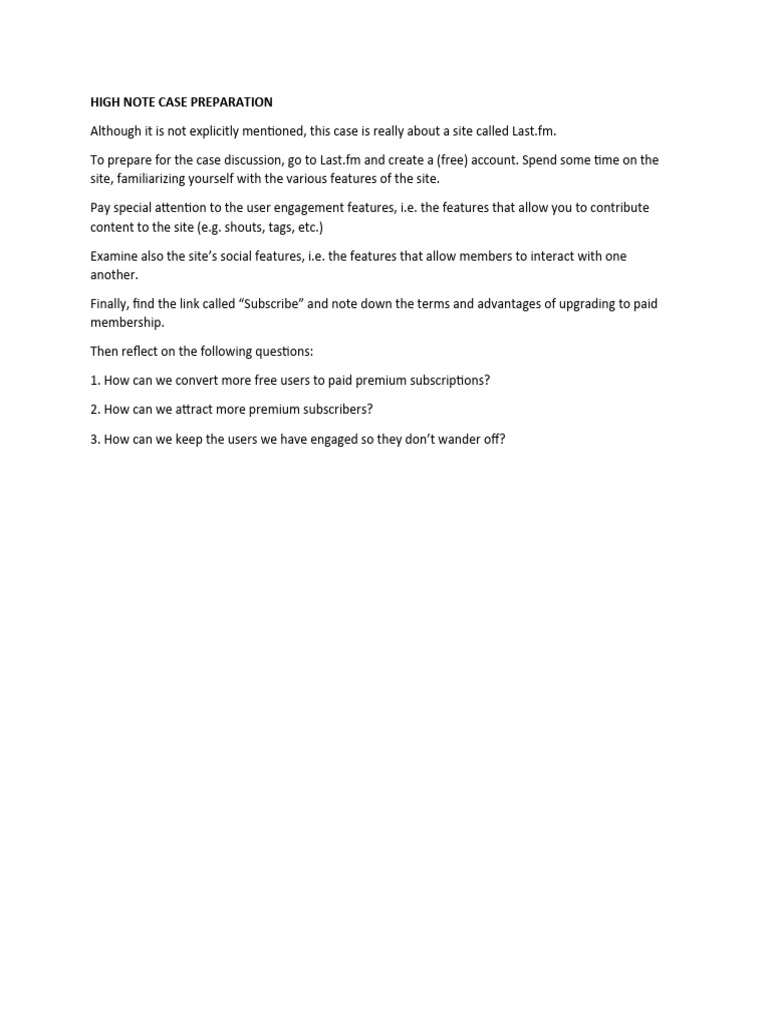 High Note Case Preparation Pdf