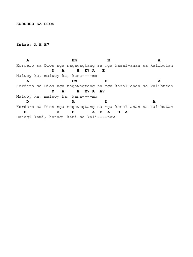 Kordero Sa Dios Chords | PDF