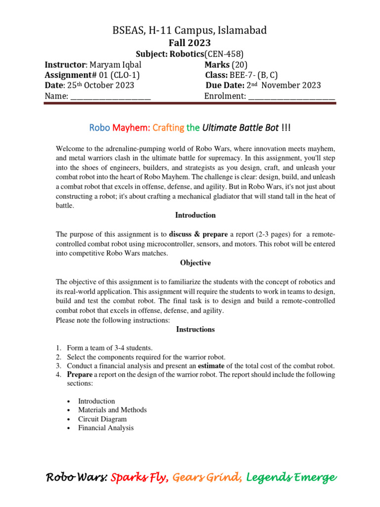 Asg1 Robotics Fall 2023 25102023 072138pm | PDF | Robot | Robotics