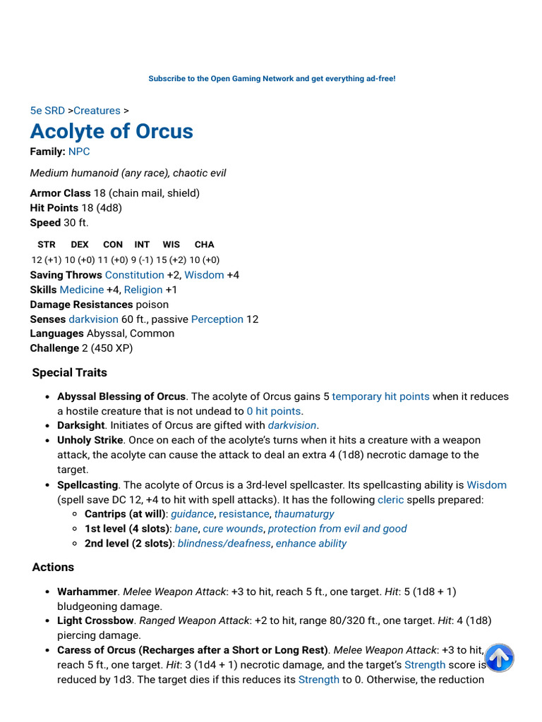 Acolyte of Orcus - 5th Edition SRD | PDF | D20 System | Fantasy Role ...