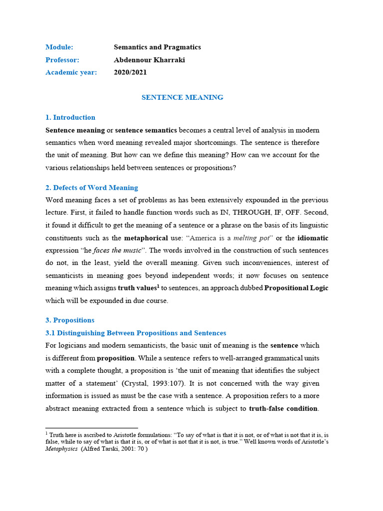 9-Sentence Meaning 2021 | PDF | Logic | Proposition