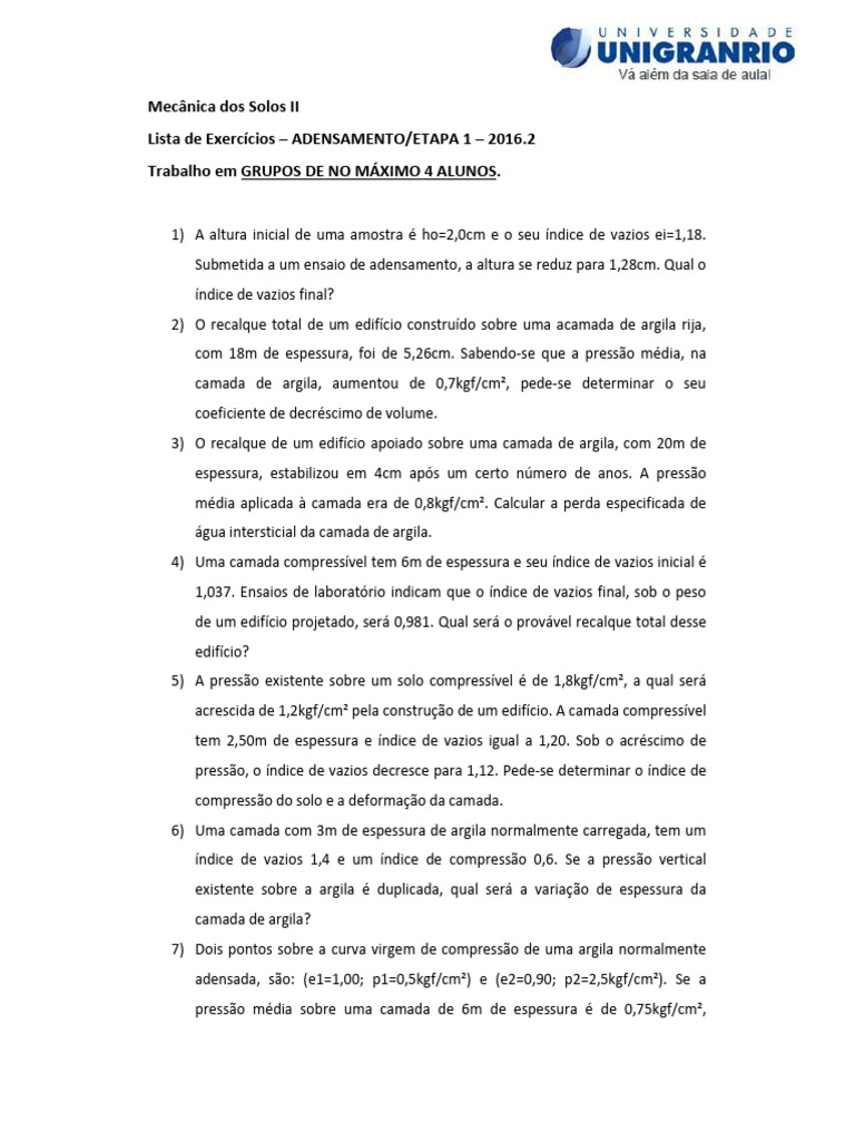 ADENSAMENTO PARTE1 - 2016 2 Mecâ | PDF | Geociências | Mecânica