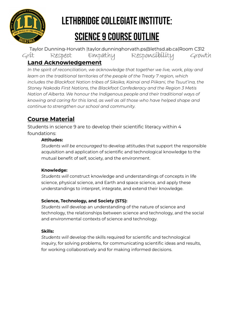 Sci 9 Course Outline | PDF | Science | Chemistry