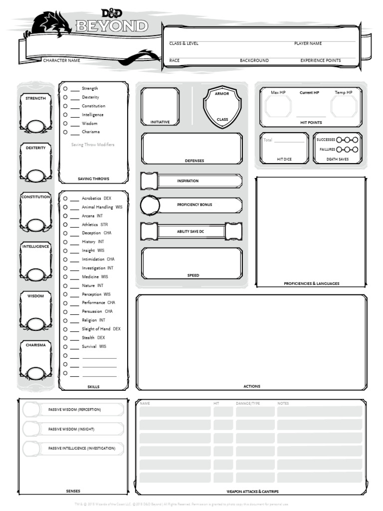 Blank D&D Character Sheet PDF | PDF | Dungeons & Dragons | Tabletop Games
