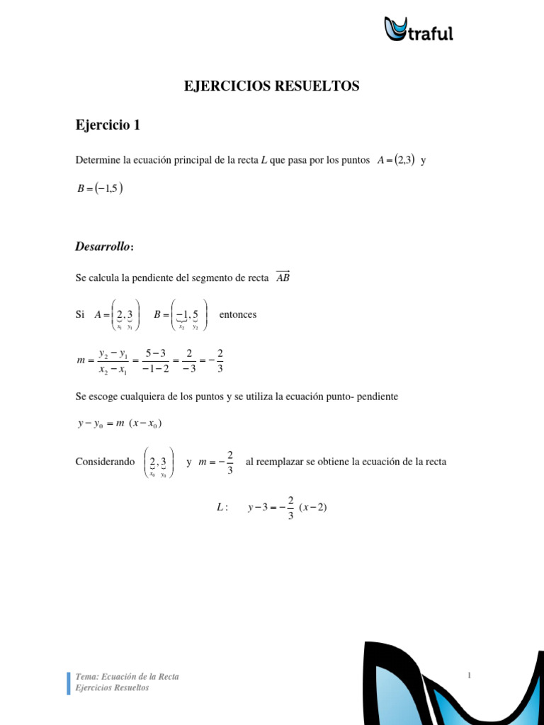 Ecuaciones de la Recta: Ejercicios Resueltos | PDF | Pendiente ...