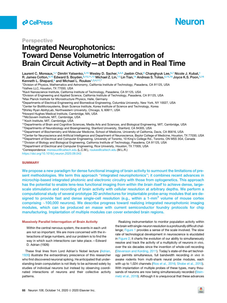 Integrated Neurophotonics Toward Dense Volumetric Interrogation of Brain Circuit Activity-At ...