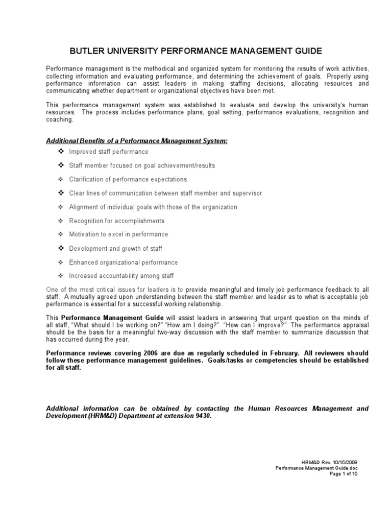 Butler University Performance Management Guide | PDF | Performance ...