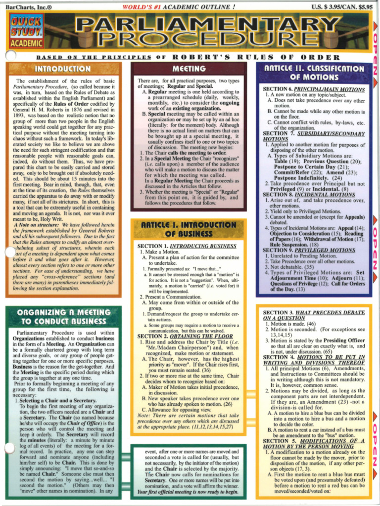 BarCharts QuickStudy Academics Parliamentary Procedures (BarCharts) (Z ...