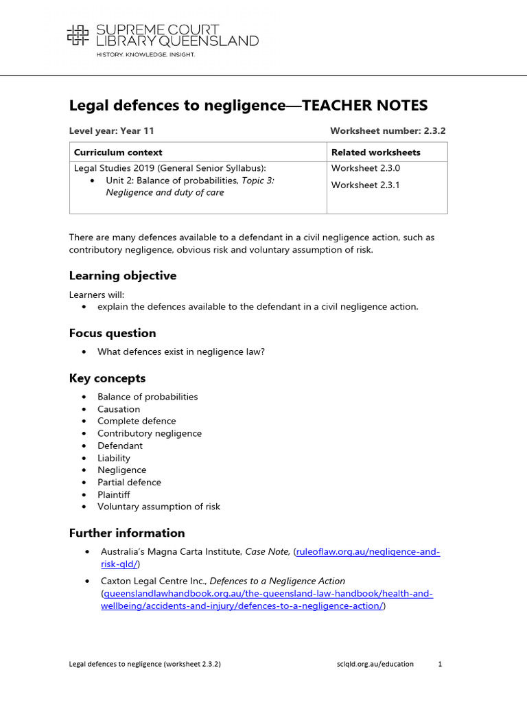 Defences To Negligence | PDF | Negligence | Legal Liability