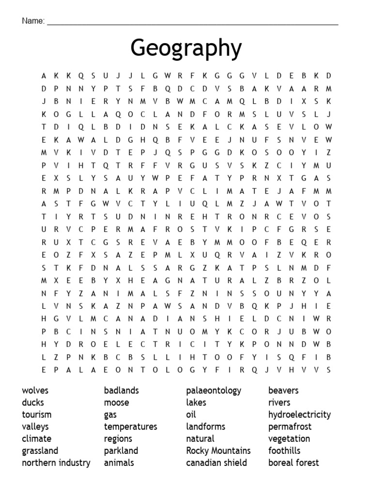 Geography Wordsearch (Regions) | PDF | Geography | Natural Environment
