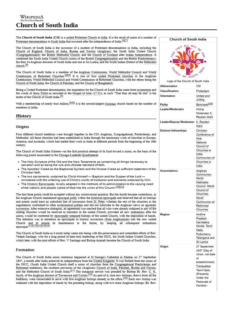 Church of South India | PDF | Christian Denomination | Abrahamic Religions
