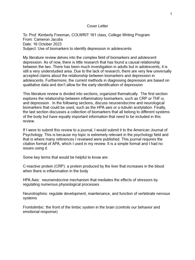 Academic Audience Literature Review Colwrit 161 | PDF | Major Depressive Disorder | Hypothalamic ...