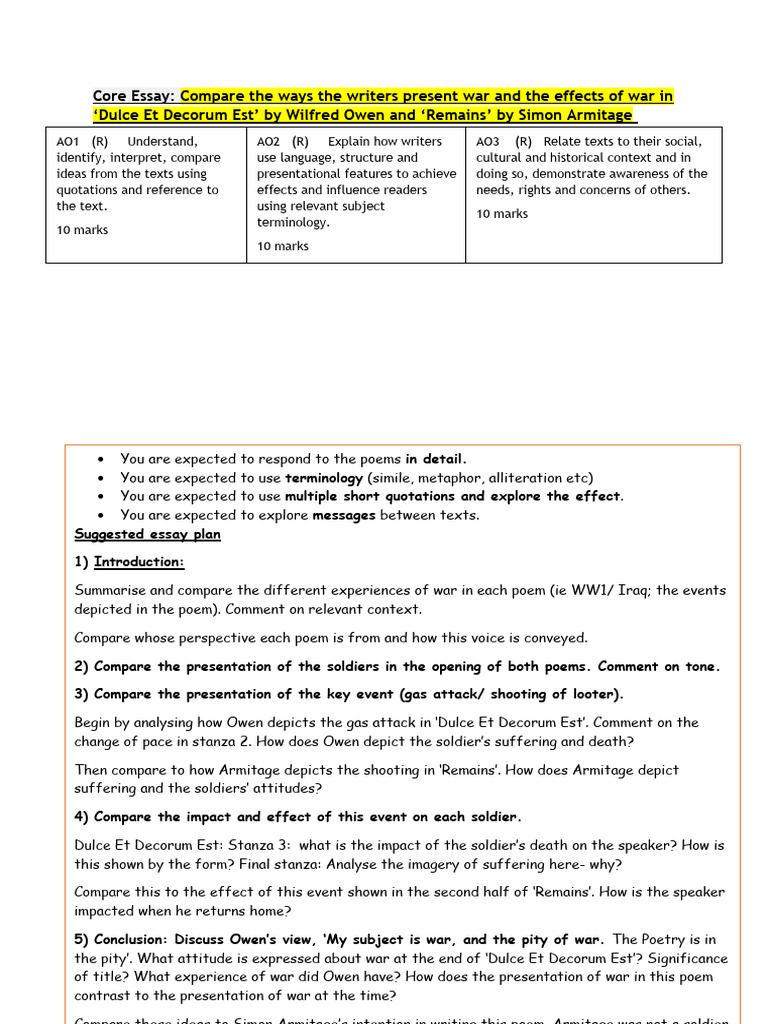 War Poetry Essay Plan | PDF | Poetry | Essays