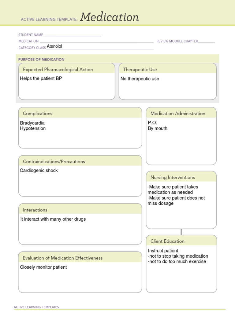 2 Atenolol Active Learning Template Medication | PDF