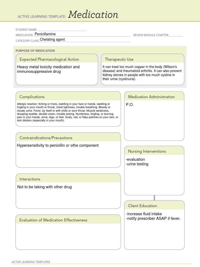 6 Penicillamine Active Learning Template Medication | PDF | Self ...