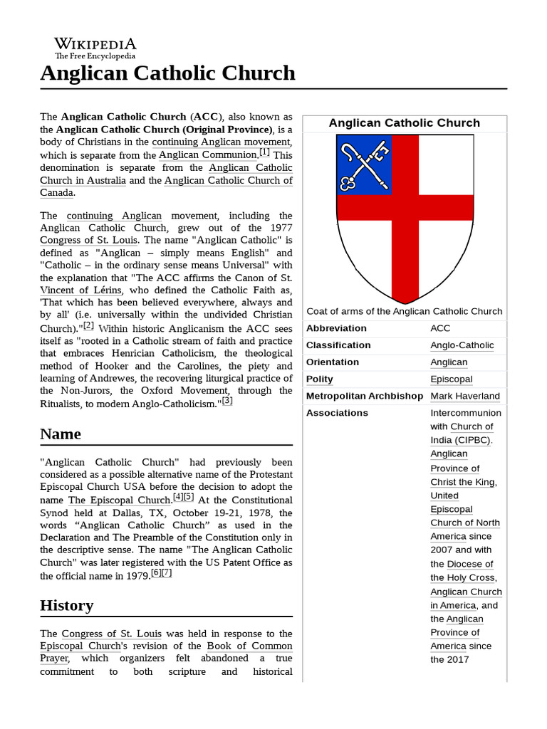Anglican Catholic Church | PDF | Anglicanism | Religious Organizations