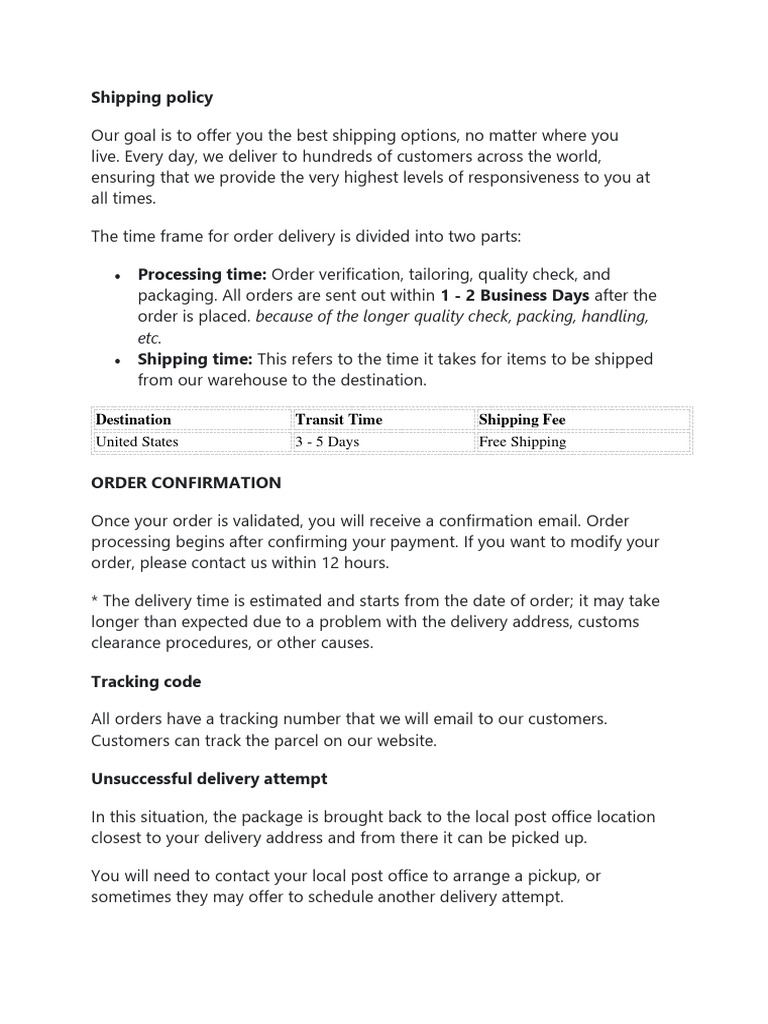Shipping Policy | PDF | United States Postal Service | Service Industries