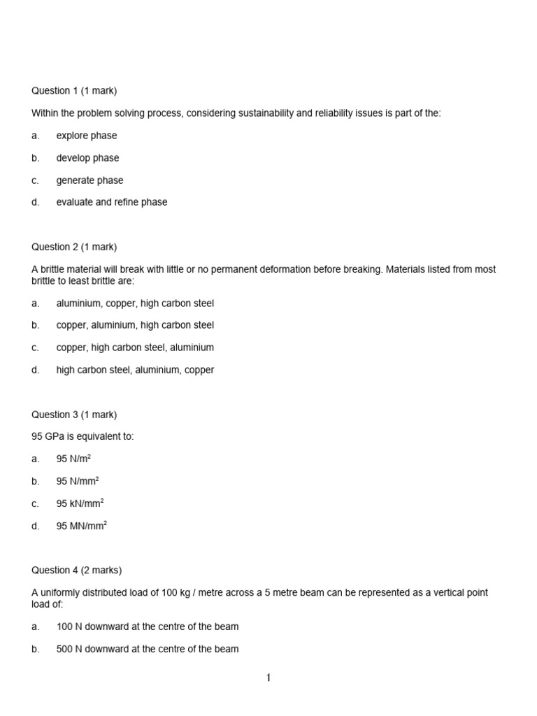 2021 Engineering Unit 3 Practice Exam 2A Draft v1 | PDF | Beam (Structure) | Bending