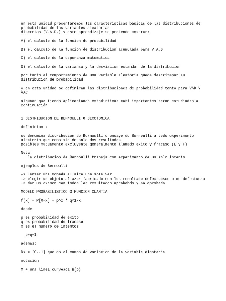 Unidad 3 Distribuciones de Probabilidad para Variable Aleatoria Discreta | PDF | Probabilidad ...