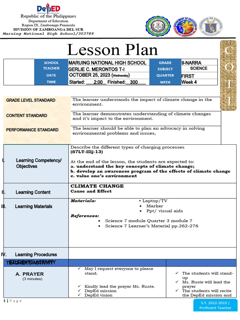 Lesson Plan | PDF | Electric Charge | Electron