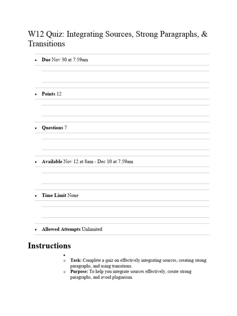 Emmanuel W12 Quiz | PDF | Plagiarism | Eating Disorder