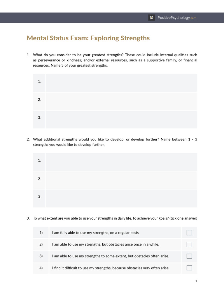 Mental Status Exam - Exploring Strengths | PDF