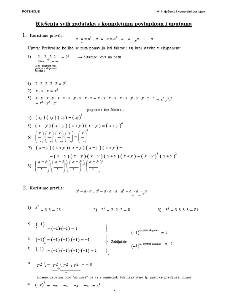 Stepeni (Potencije) Operacije Sa Stepenima | PDF