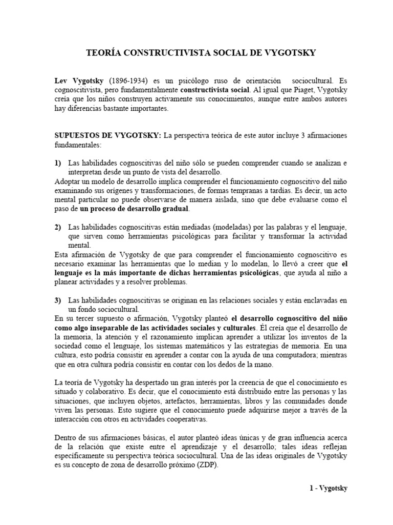 Teoría Social Constructivista de Vygotsky | PDF | Constructivismo (filosofía de la educación ...
