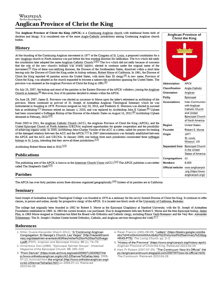 Anglican Province of Christ The King | PDF | Church Organization ...