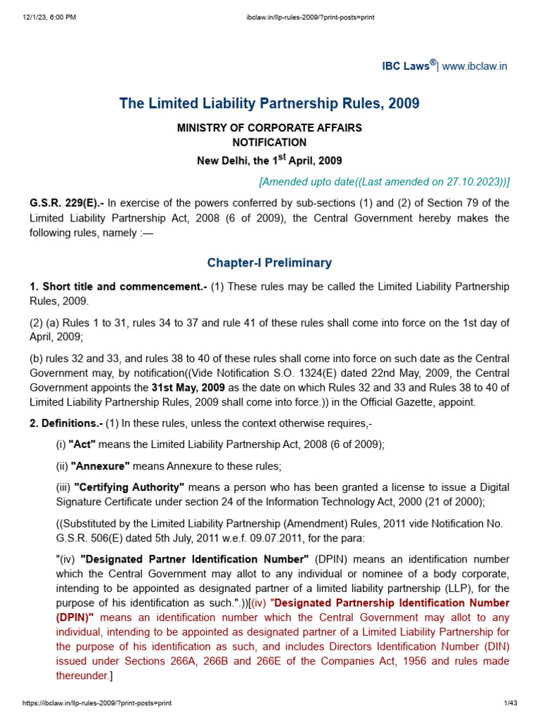 LLP Rules | PDF | Limited Liability Partnership | Partnership