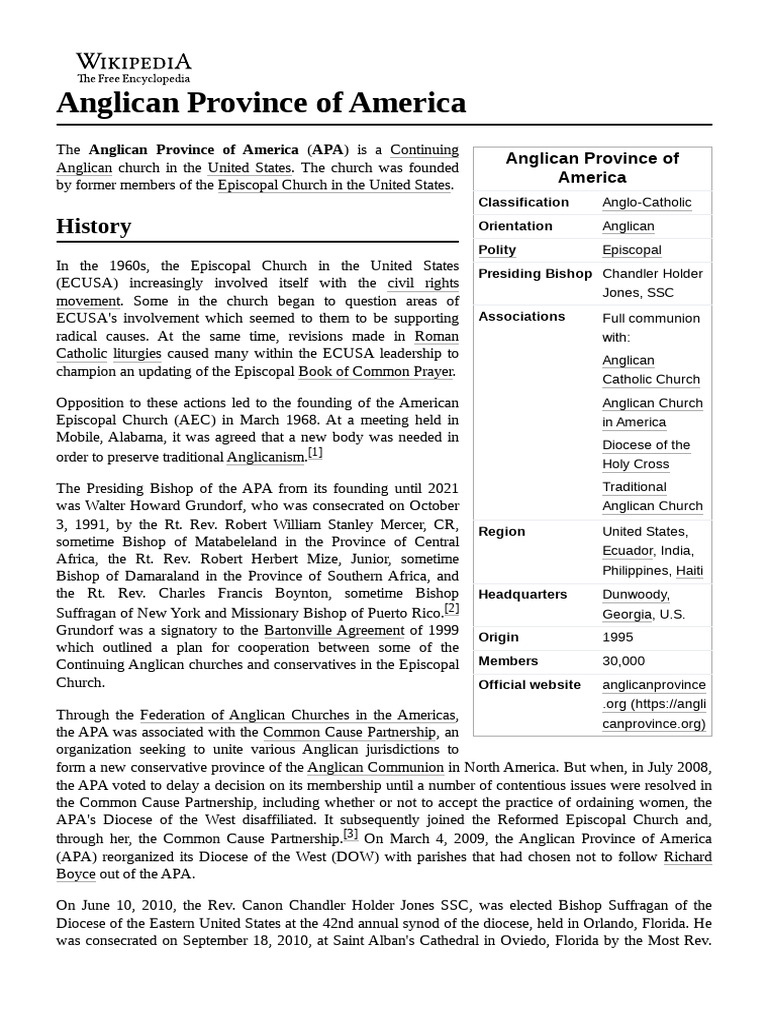 Anglican Province of America | PDF | Christian Denominational Families ...