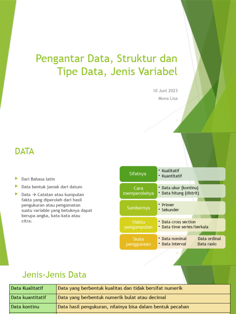 Materi 1. Pengantar Data, Struktur Dan Tipe Data, Jenis Variabel | PDF