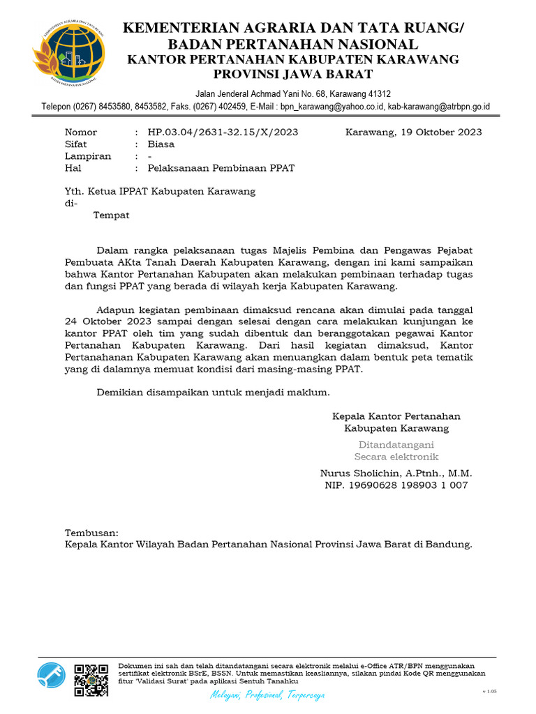 Surat Pelaksanaan Pembinaan PPAT | PDF