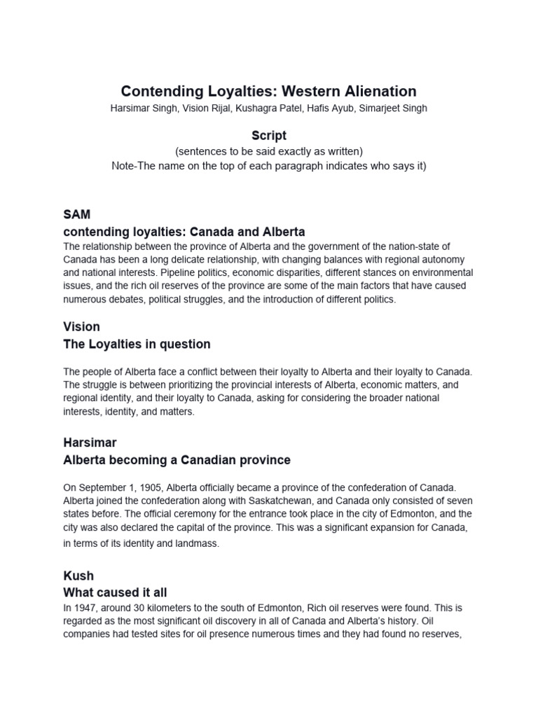 Scipts - Contending Loyalties | PDF | Canada