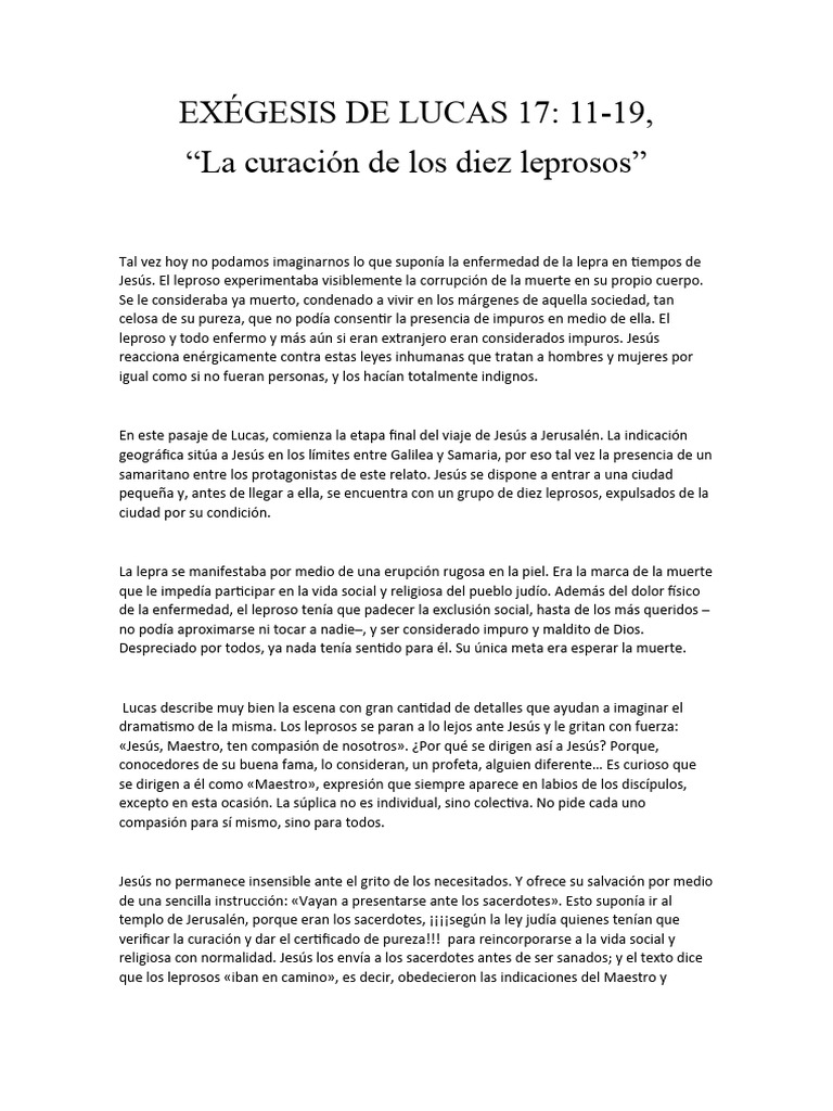 Exégesis de Lucas 17 11-19 | PDF | Jesús | Lepra
