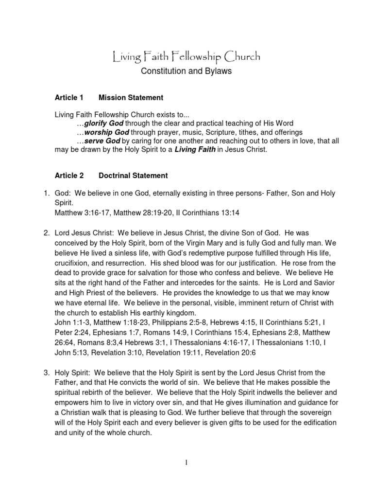 Living Faith Church Constitution | PDF | Biblical Inerrancy | Jesus