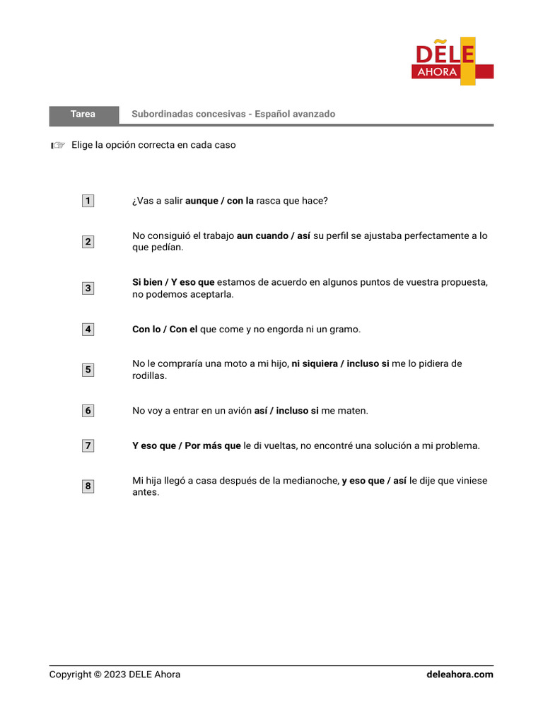 Subordinadas Concesivas Espanol Avanzado | PDF