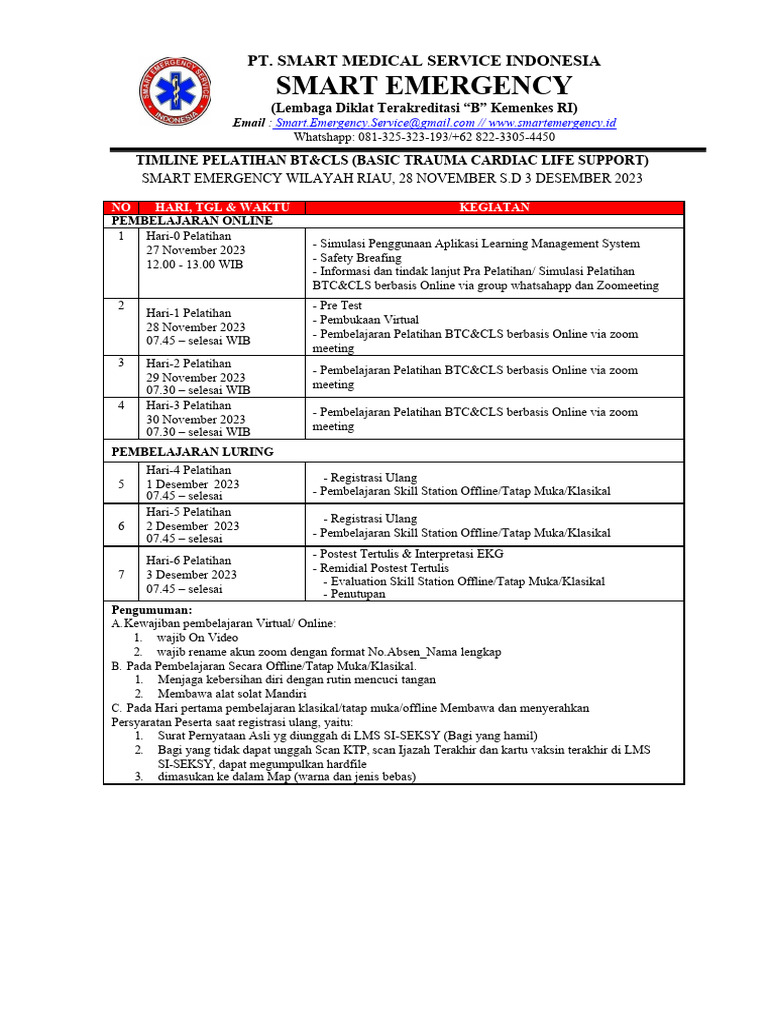 Jadwal BTCLS Riau 28 Nov - 3 Des 2023 | PDF