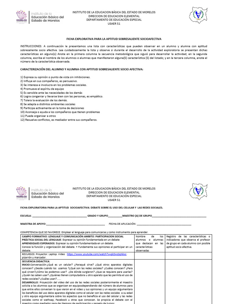 FICHA SOCIO AFECTIVA | PDF | Educación primaria | Educación especial