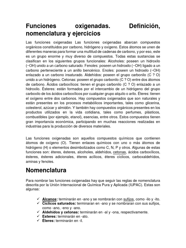 Funciones Oxigenadas | PDF | Compuestos orgánicos | Cetona