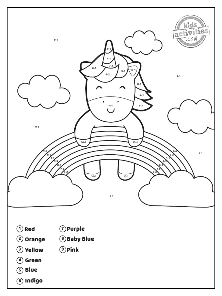 Unicorn Color by Number Subtraction Worksheets | PDF | Yellow | Green