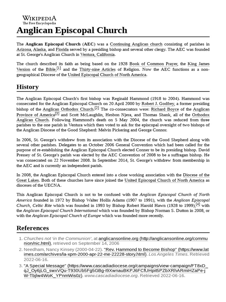 Anglican Episcopal Church History | PDF | Anglicanism | Religious ...