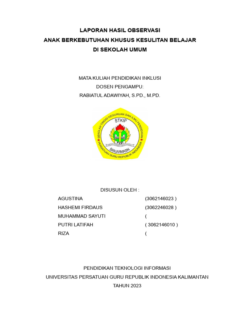 Laporan Hasil Observasi Pendidikan Inklusi (1) - 1 | PDF
