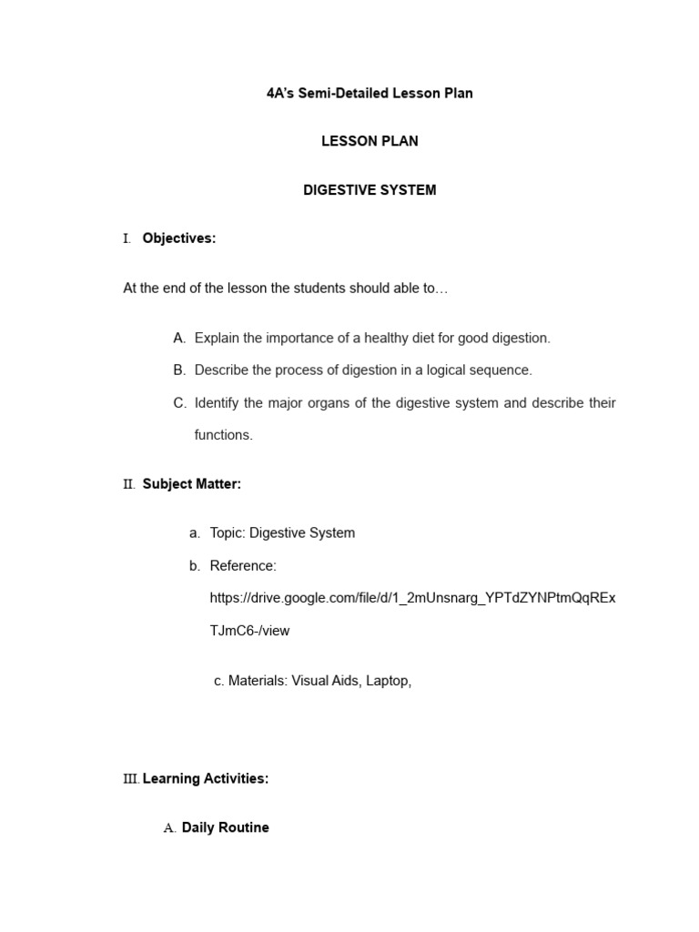 Lesson Plan No. 2 | PDF | Digestion | Stomach