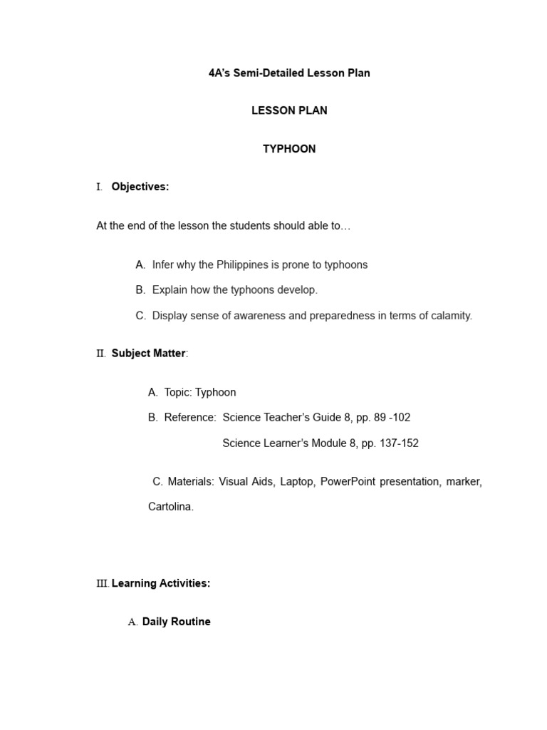 Lesson Plan No. 4 | PDF | Tropical Cyclones | Lesson Plan